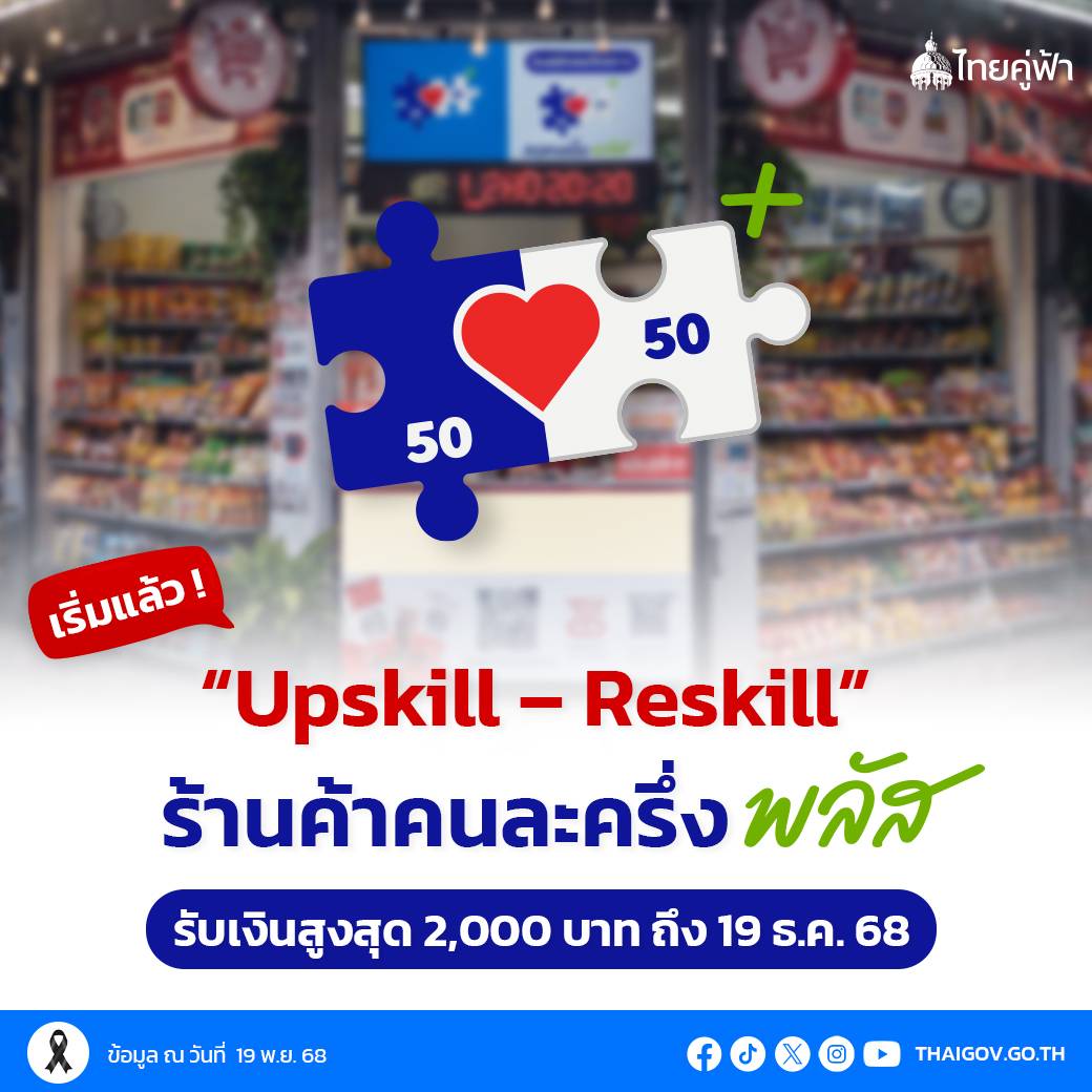 รัฐบาลไทย | อินโฟกราฟิก - เริ่มแล้ว ! “Upskill – Reskill ร้านค้าคนละครึ่ง พลัส” รับเงินสูงสุด ...
